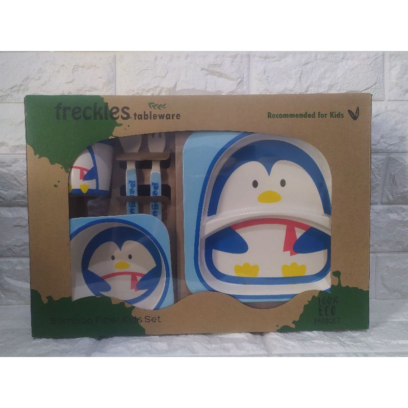 Jual Freckles Tableware Feeding Set Penguin Piring Anak / Babies First Bamboo Fiber Kids Feeding ...
