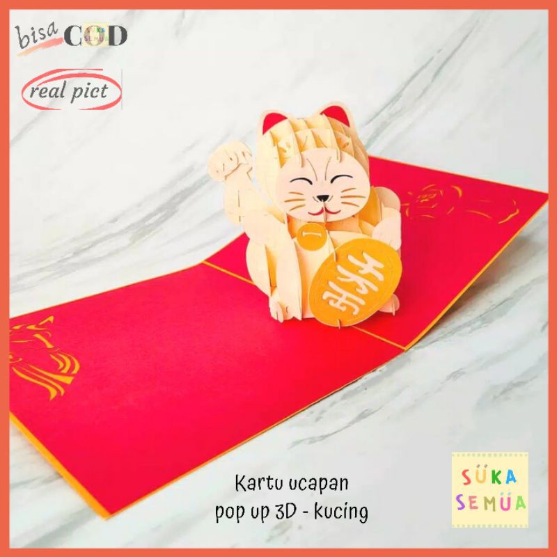 Jual Pop Up Card KUCING Hoki Lucky Cat / Kartu Ucapan 3D Imlek Sincia ...