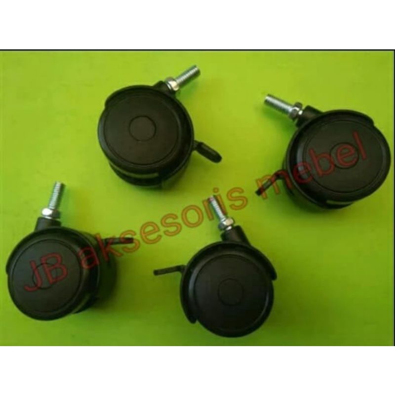 Jual Roda kursi plastik 2" (50 mm) model baut drat + Rem / Roda Caster ...