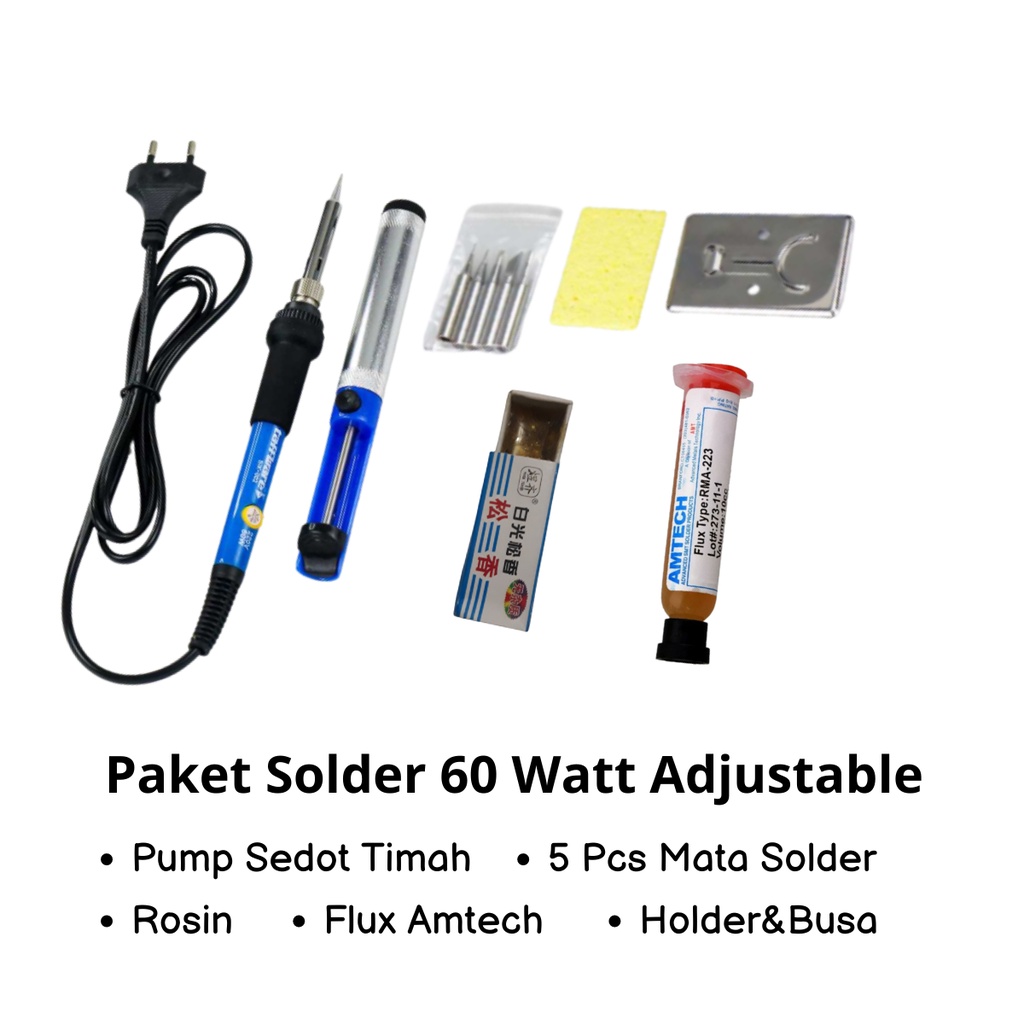 Jual Paket Solder Listrik 60 Watt /Rosin/Flux/Penyedot Timah | Shopee Indonesia