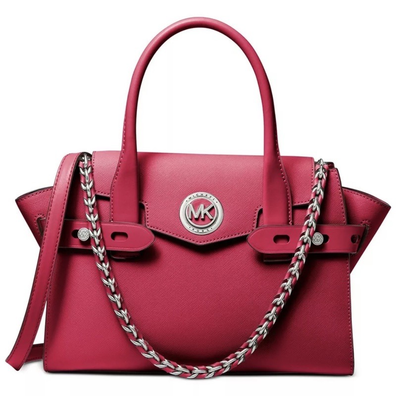 Jual Michael Kors MK Carmen Small Flap Belted Leather Satchel Dark Raspberry | Shopee Indonesia