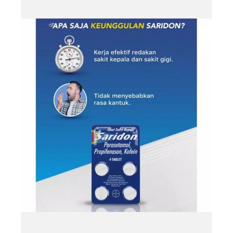 Jual Saridon Tablet isi 4 tablet / Sakit kepala / Sakit gigi | Shopee ...