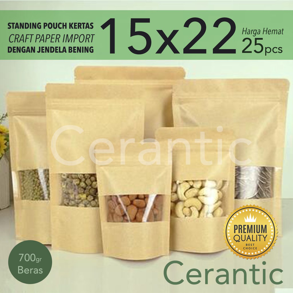 Jual Standing Pouch Kertas Ziplock 15 x 22 / Kemasan Paper Craft 15x22 ...