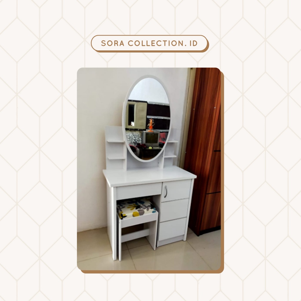 Jual Meja Rias Sliding Putih Partikel Board + Kursi | Shopee Indonesia