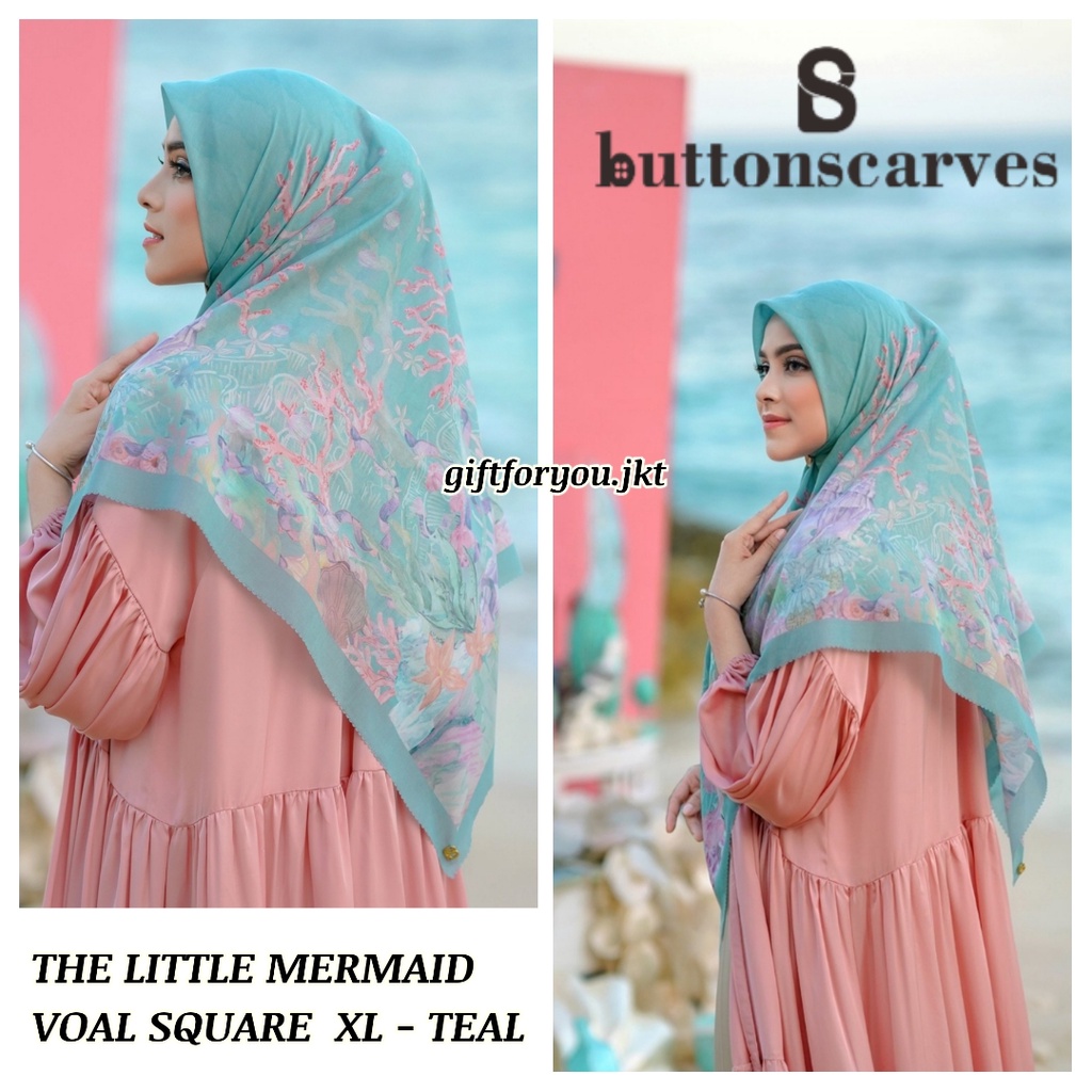 Jual Buttonscarves The Little Mermaid Teal Voal Square XL Original ...
