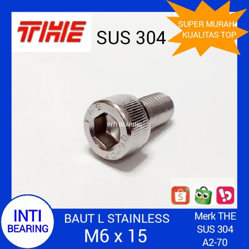 Jual BAUT L STAINLESS M6x15 MERK THE M6 x 15 SS SUS 304 HEX SOCKET HEAD ...