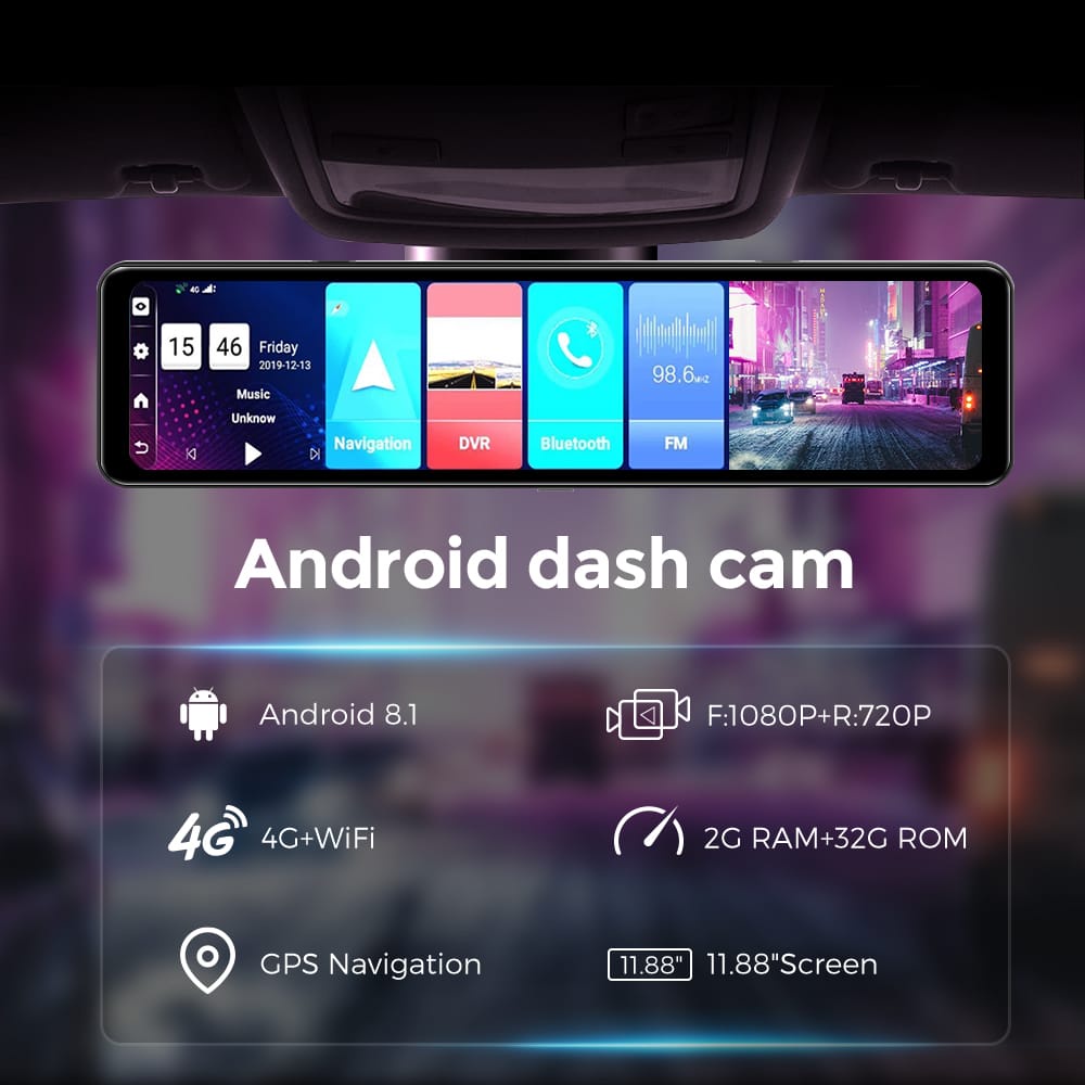 Jual Azdome PG18G 4G WiFi Android 12" GPS ADAS Dashcam Car Camera DVR ...