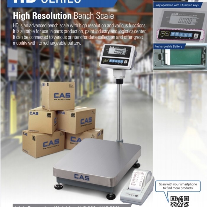 Jual Timbangan lantai 150kg + printer label/bench scale cas hdi ...