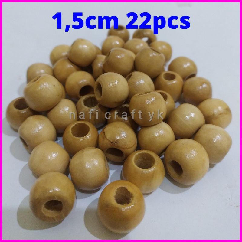 Jual manik kayu bulat 15mm - manik kayu macrame 15mm - manik mote kayu ...