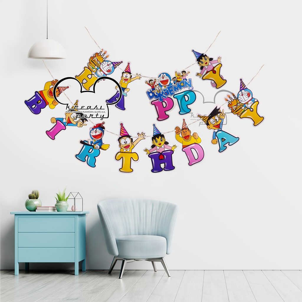 Jual Banner HBD Doraemon #2 / Bunting Flag Karakter Doraemon / Banner ...