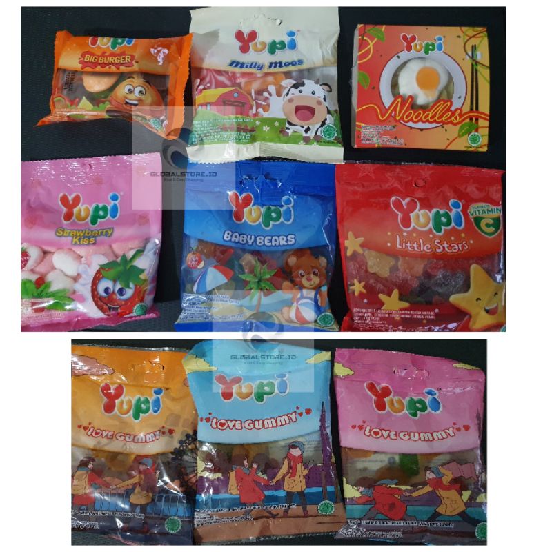 Jual Permen yupi kiss stroberry 45gr/ 120gr/ yupi love gummy 80gr ...