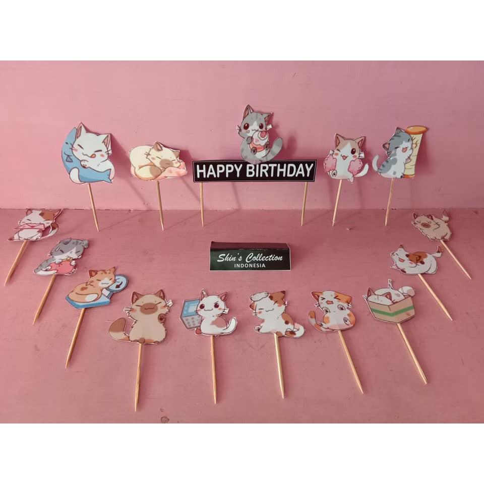 Jual Cake topper cat kucing (1 set isi 15 pcs) | Shopee Indonesia
