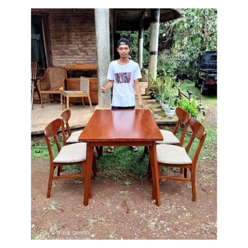 Jual TERMURAH !! SET MEJA MAKAN CAFE TEBAL 3cm 4 KURSI ROPAN KAYU JATI ASLI JEPARA | Shopee ...