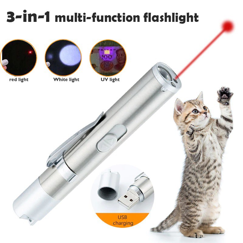Jual Lampu Senter Laser Pointer 3 in 1 Mini Multifunction LED UV ...