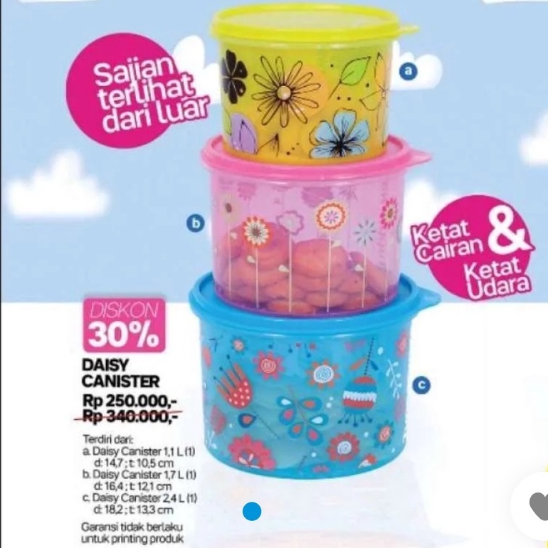 Jual 3 Pcs Tupperware Daisy Canister set (toples / tempat makanan ...