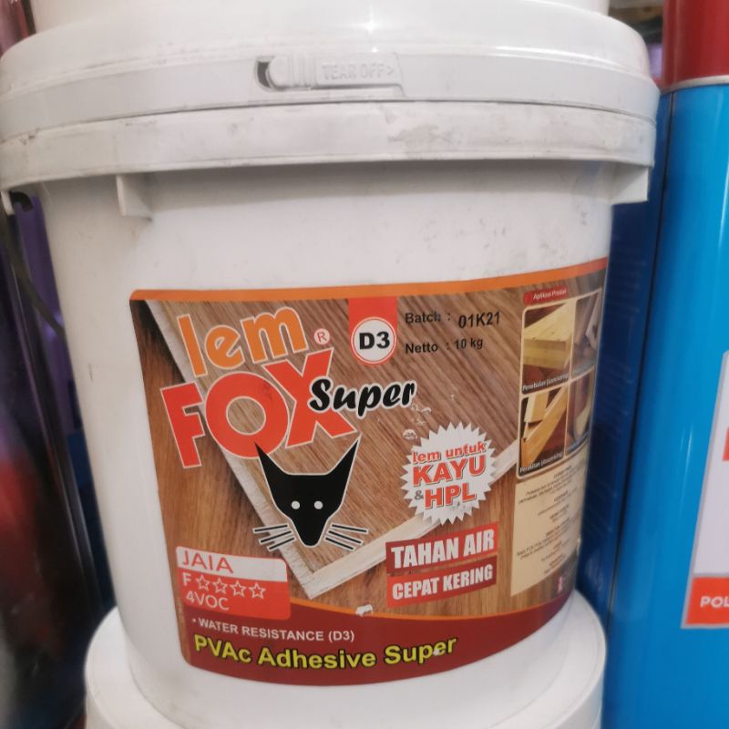 Jual lem putih Fox super D3 waterproof 10kg l tahan air lem hpl lem kayu lem pvc sheet | Shopee ...