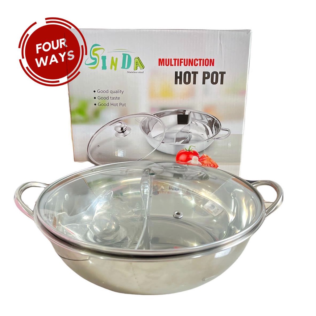 Jual Panci Hotpot Sekat / Panci Shabu 2 Sekat 28CM Tutup Kaca | Shopee ...