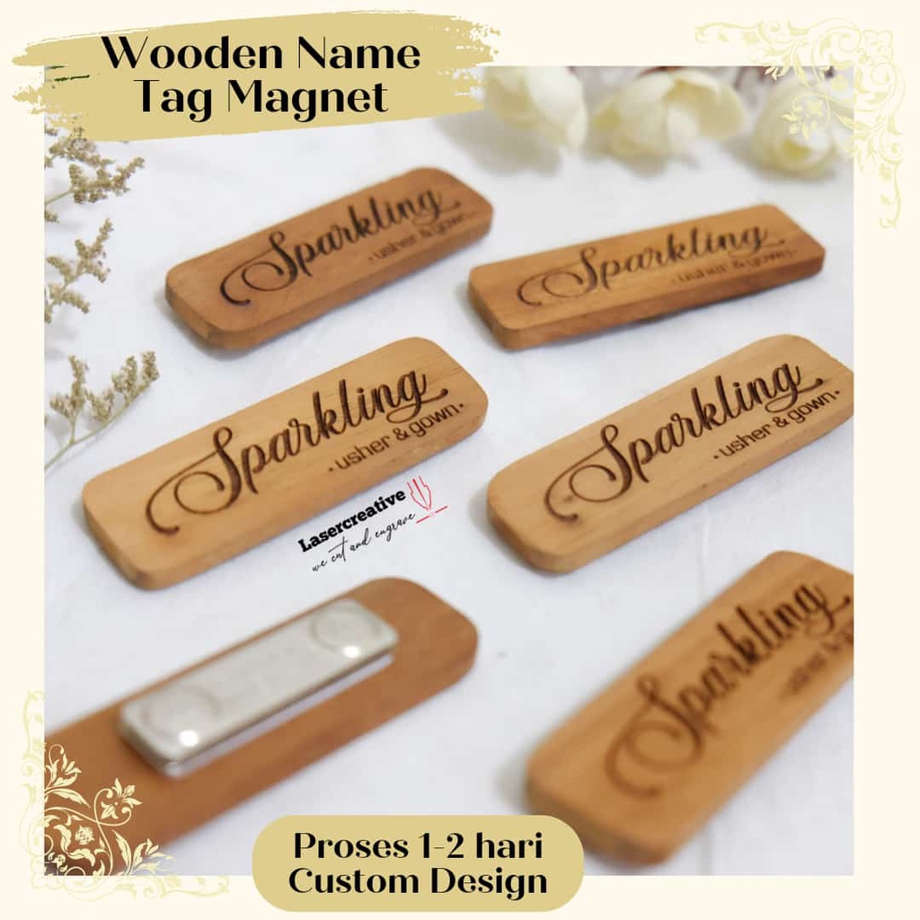 Jual Custom Name Tag Kayu Wooden Magnet Tempel Dada | Shopee Indonesia