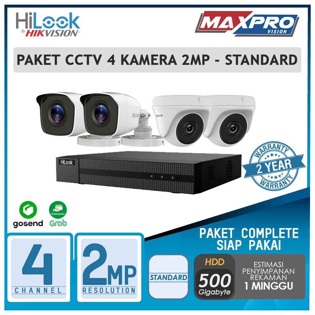 Jual PAKET CCTV 4 CAMERA 2MP STANDARD 500 GB HDD HILOOK | Shopee Indonesia