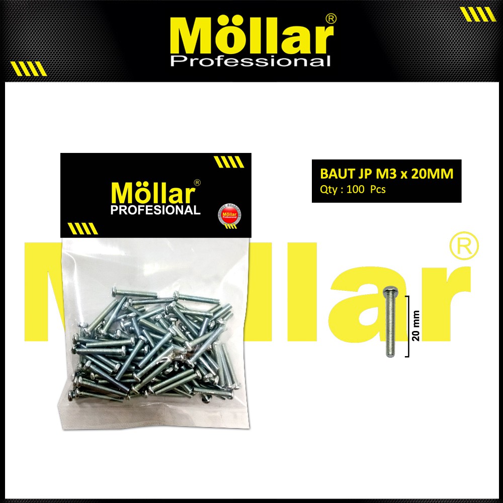 Jual MOLLAR 93-087 Baut JP 3 x 20 Machine Screw 3x20 Obeng Plus - 100 ...