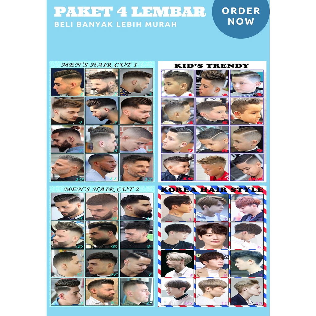Jual 4 LEMBAR Poster pangkas rambut / Model rambut pria korea / model ...