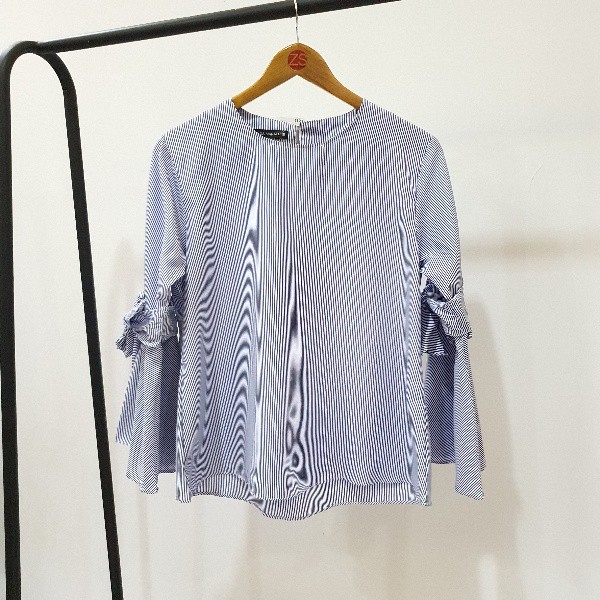 Jual Blouse Wanita kantor fit to L lengan lonceng Zahra Signature Blouse stripe bell sleeve ...