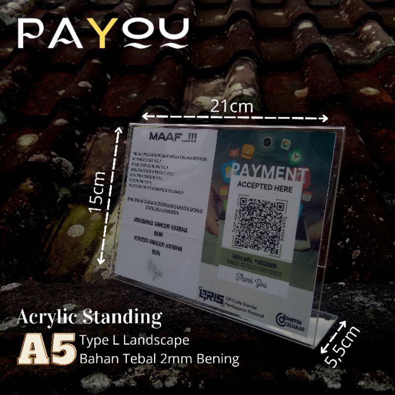 Jual Acrylic Standing A5 Type L Landscape/ Tempat QRIS/ Brosur/ Menu ...