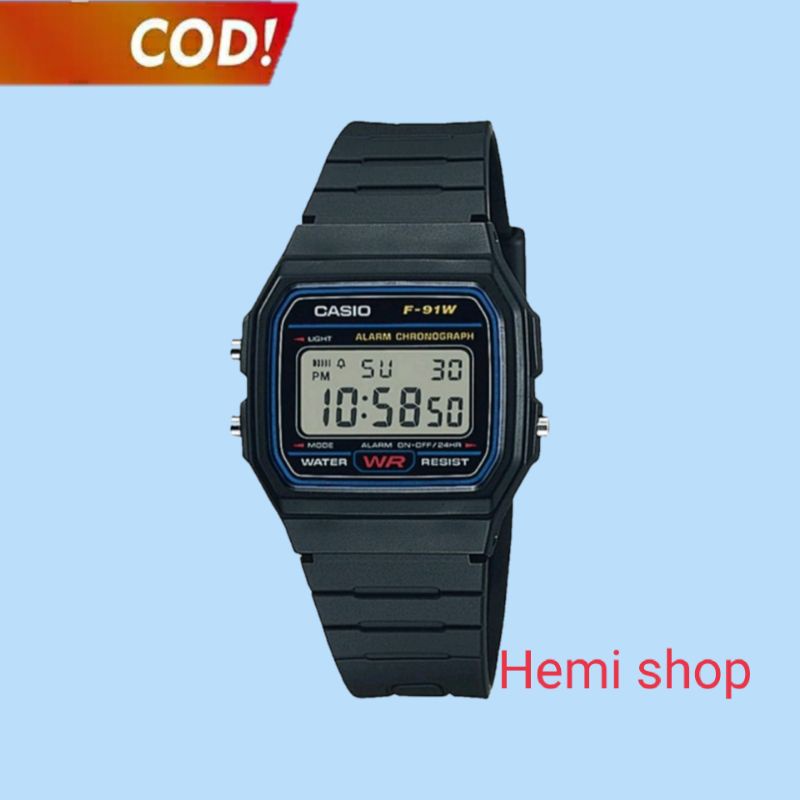 Jual Jam Tangan Pria CASIO Klasik Digital Tali Karet Hitam F-91W-1 ...