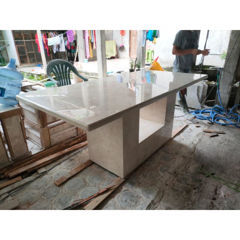 Jual Meja makan marmer putih besole kaki U khas Tulungagung | Shopee ...
