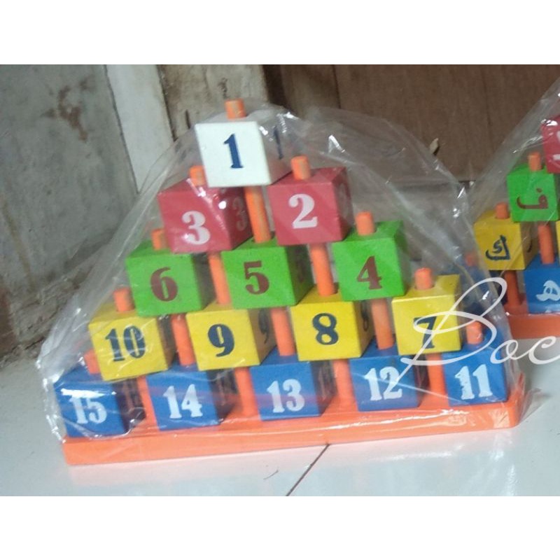 Jual alat peraga edukatif balok kayu kereta kotak pas menara donat ...