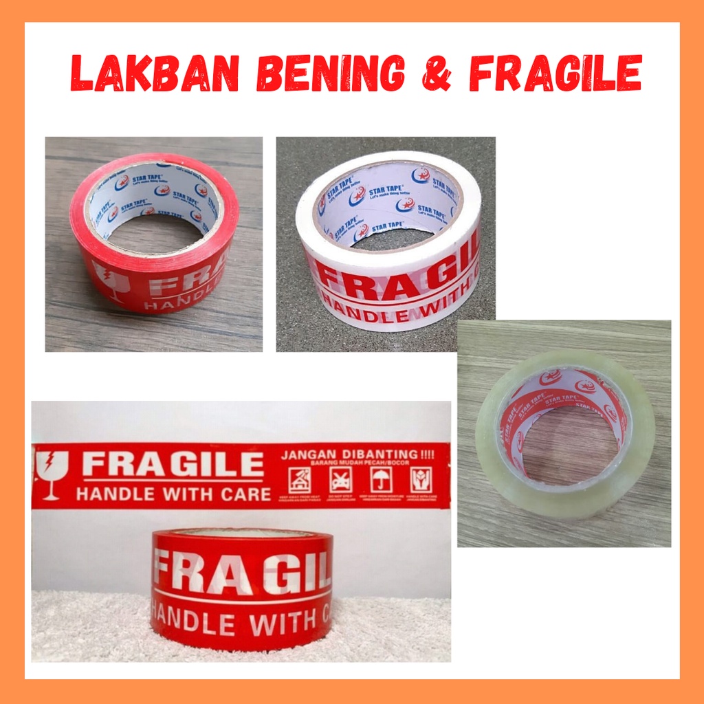 Jual Lakban Plakban Solasi Solatip Bening Besar Fragile Fragil Merah ...