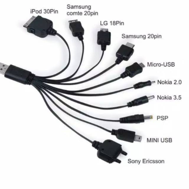 Jual Kabel Charger Cable Charger USB Cumi Gurita 10 in 1 - Hitam Pendek ...