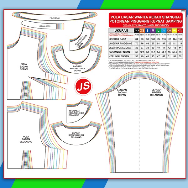 Jual Pola Jiplak Pola Dasar Wanita Kerah Shanghai Kupnat Samping [ Pola Baju Jamblang Studio ...
