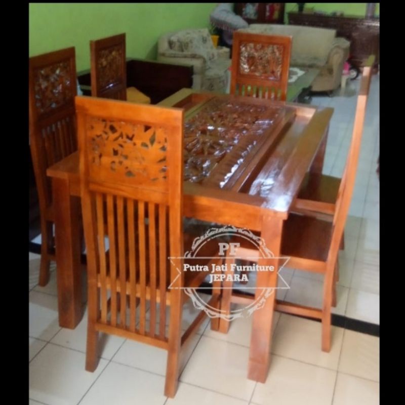 Jual Meja makan ukur panjang kursi 6 bahan kayu jati | Shopee Indonesia