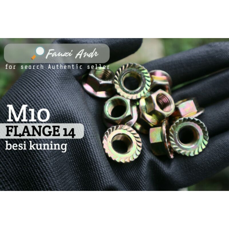 Jual MUR Flange M10 Pitch 1.25 (drat halus) Besi Kuning | Mur 14 | Mur as Roda | Shopee Indonesia