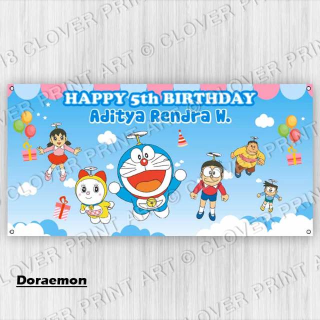 Jual Backdrop Ulang Tahun uk. 2x1 Doraemon Tayo Lola Cars Frozen Animal ...