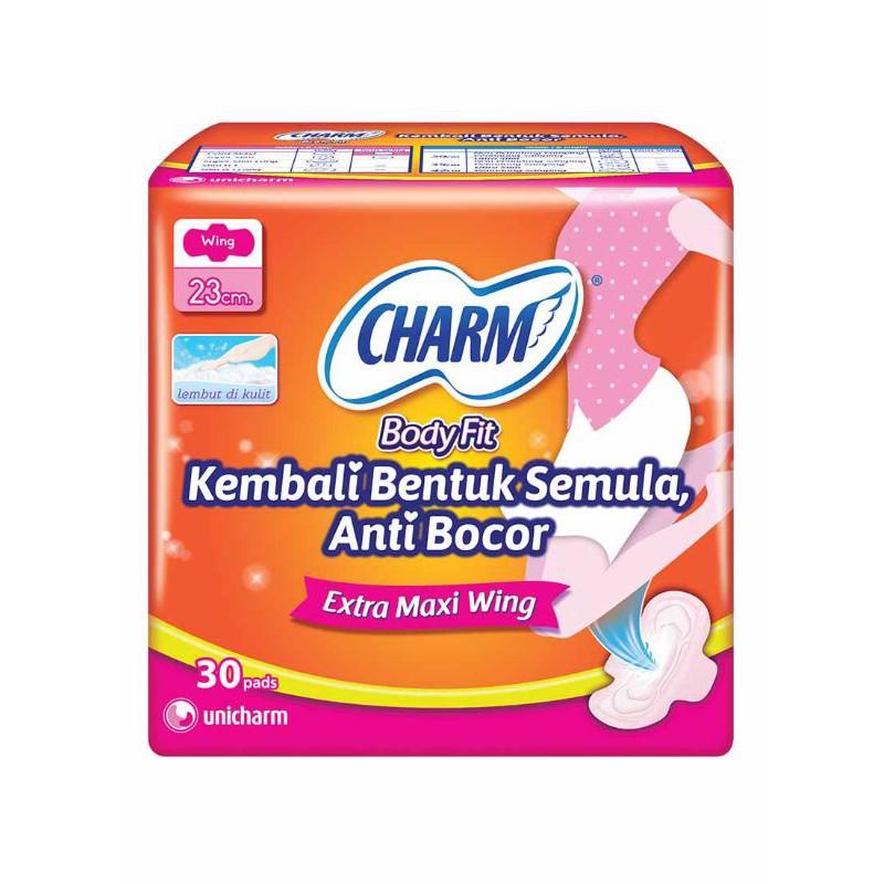 Jual Charm Pembalut Wanita Body Fit 30'S Extra Maxi Wing(Dengan Sayap ...
