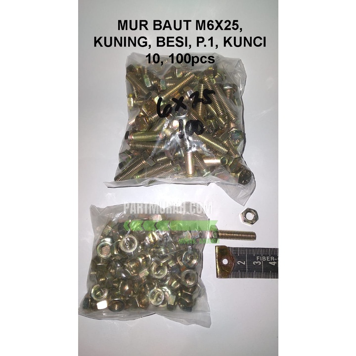 Jual Mur Baut/ Bolt Nut Ukuran M6 atau kunci 10 Warna Kuning Berbagai ...