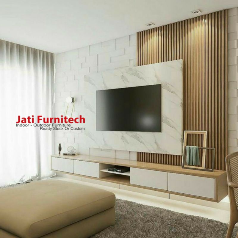 Jual backdrop tv minimalis modern - interior design - custom | Shopee ...