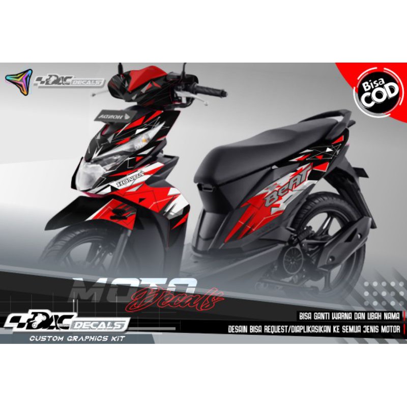 Jual sticker decal full body Honda beat merah hitam variasi putih ...
