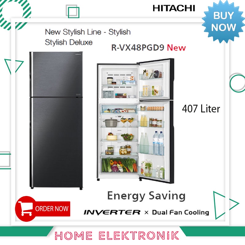 Jual KULKAS HITACHI R-VX48PGD9-BBK/BSL 2 PINTU FAN COOLING INVERTER | Shopee Indonesia