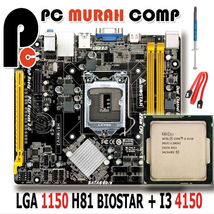 Jual Motherboard Soket 1150 H81 merk BIOSTAR dengan Processor Intel i3 ...