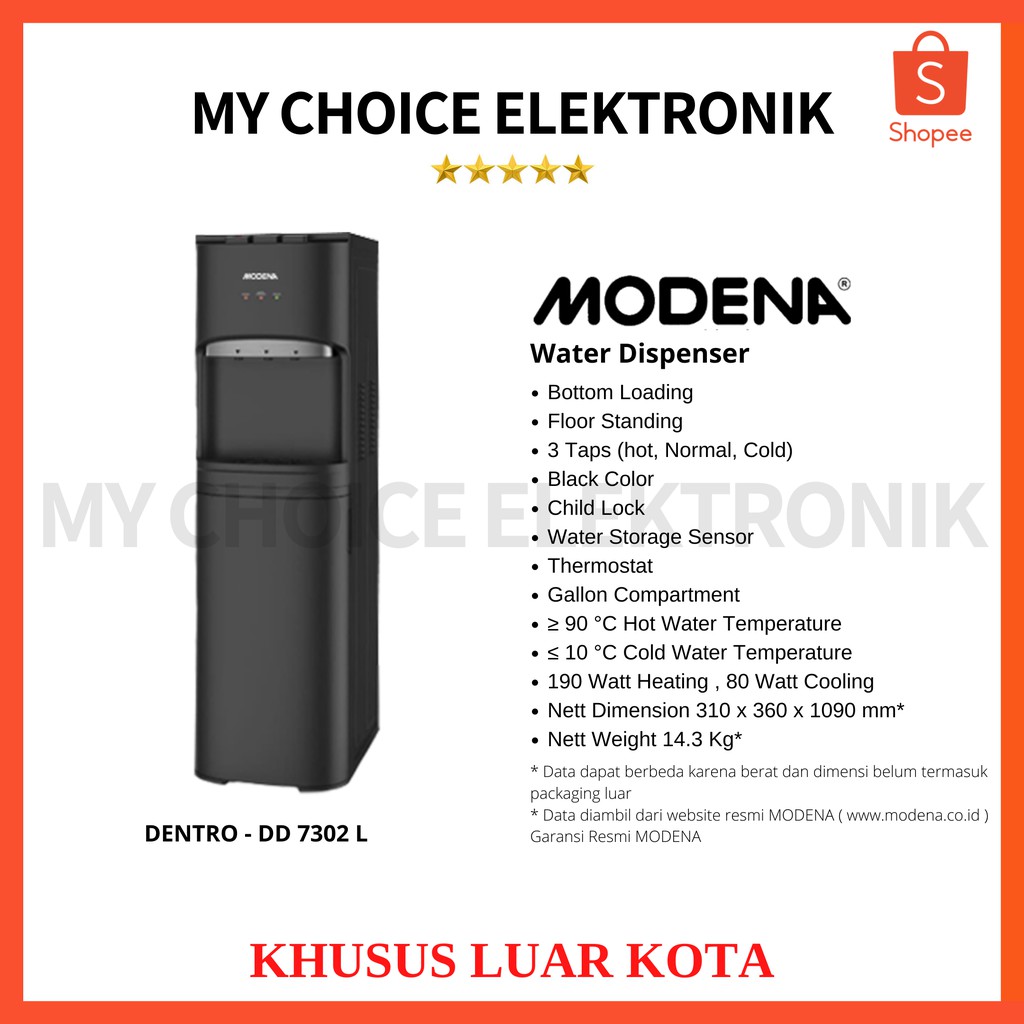 Jual Dispenser Modena DD 7302 L Hitam Bottom loading [VIA KARGO ...