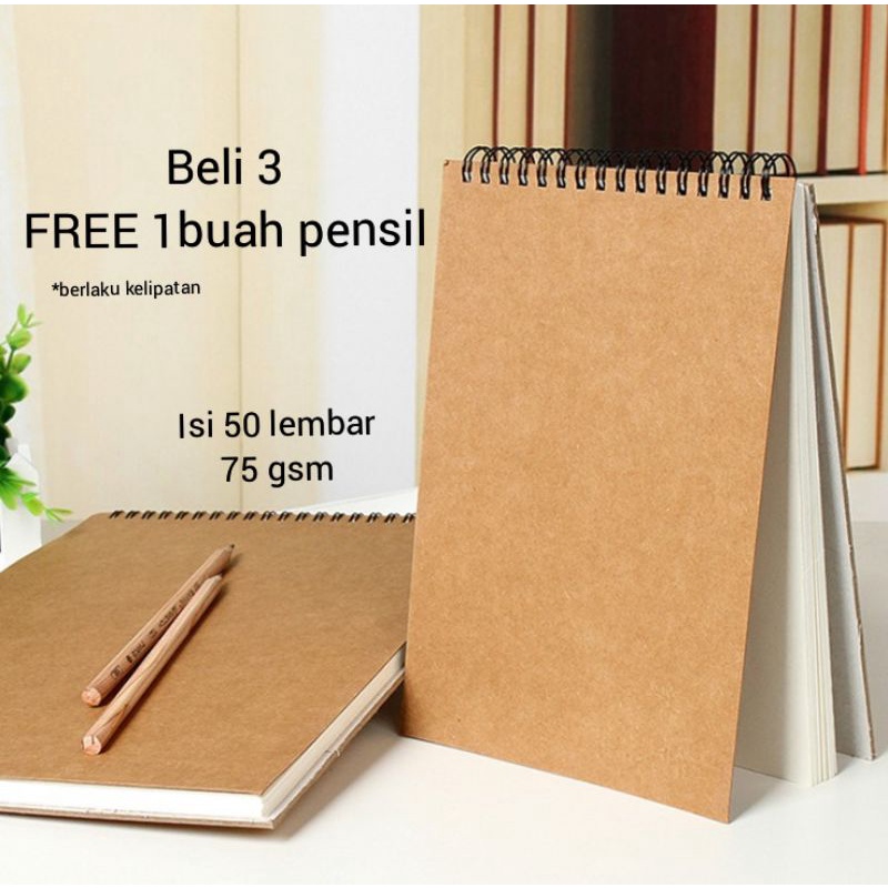 Jual Notebook Spiral 100 halaman A5 A6 Sketchbook Gambar Kraft Putih ...