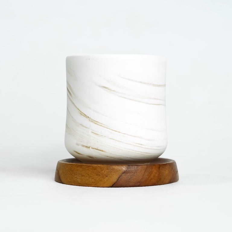 Jual Nuanza Mug Keramik Marble Tanpa Handel Set Coaster Kayu Jati / Mug ...