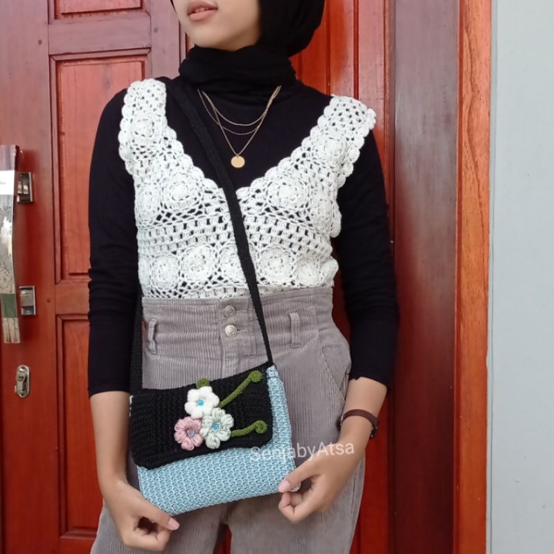 Jual Tas Selempang Rajut Bunga "Alitha" | Shopee Indonesia