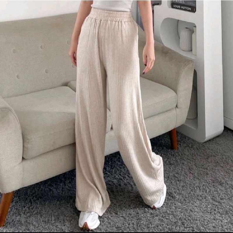 Jual Celana kulot knit pants Highwaist Loose premium | Shopee Indonesia