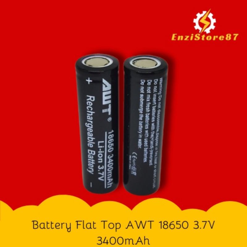 Jual baterai - battery flat top AWT 18650 3.7V 3400mAh - black | Shopee ...