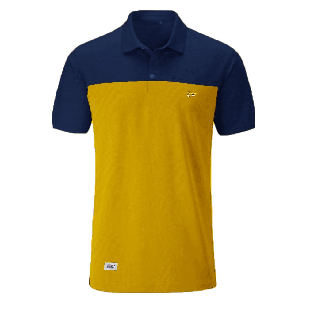 Jual Polo Shirt / Kaos Kerah Pria dan Wanita Warna Kombinasi 2 Warna Navy Mix Kuning Mustad ...