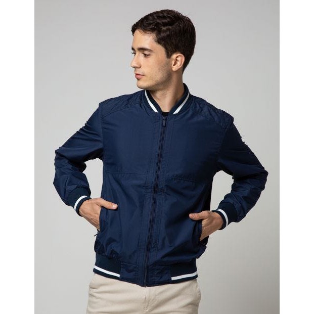 Jual Cole Jacket Micro Bomber Stripe Rib Micro Fiber blue | Shopee ...